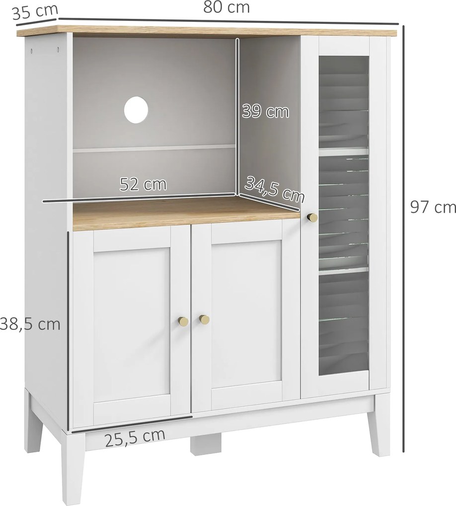 HOMCOM Mikrovlnková Skříň, Kuchyňská Skříňka, Buffet se 1 Niche a 3 Dveřmi, Systém Řízení Kabelů, pro Kuchyň, Jídelnu a Obývací Pokoj, 80 x 35 x 97 c…