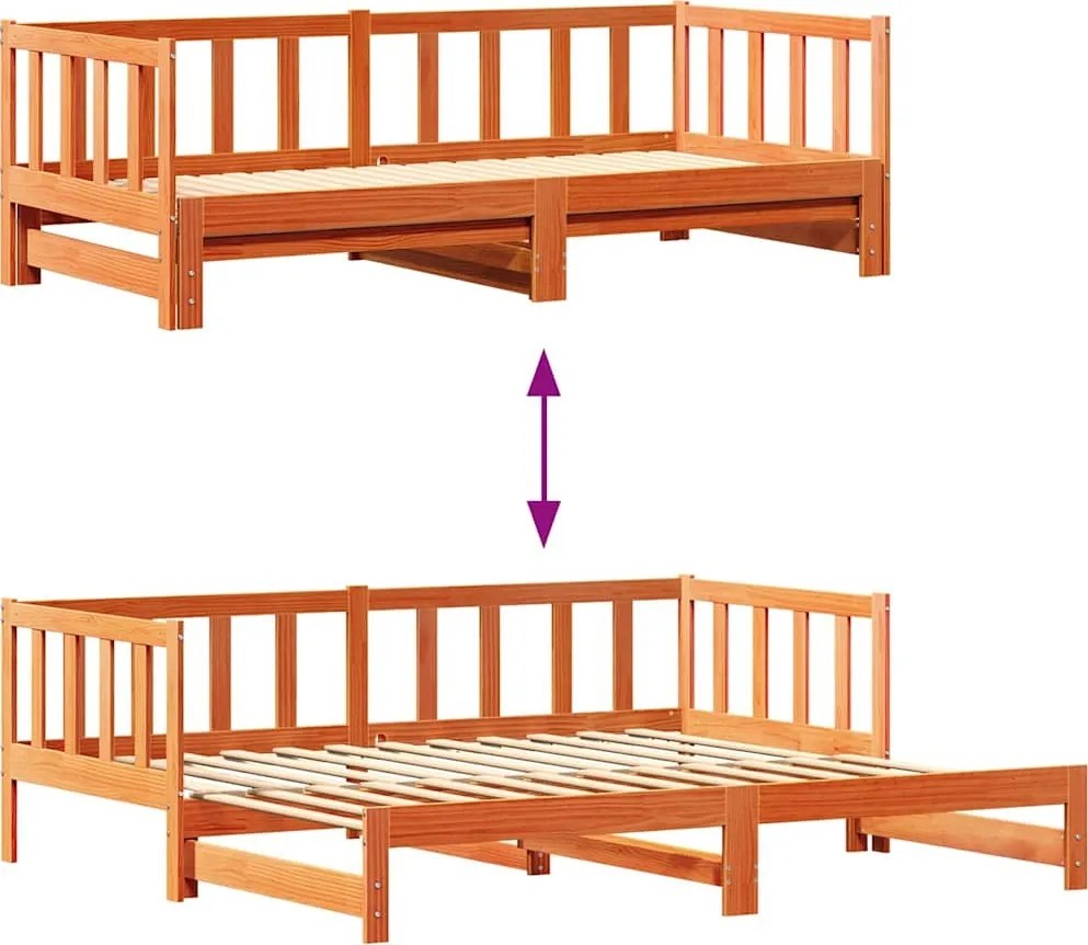 vidaXL Vytahovací denní postel Voskově hnědá 203,5 x 164 x 66 cm [867844]
