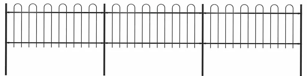 Zahradní plot s obloukem nahoře ocelový 504 x 80 cm černý 277649