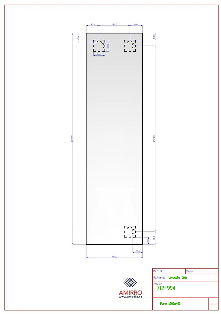 Zrcadlo na chodbu do předsíně nástěnné PURE 5 mm 40 x 150 cm s leštěnou hranou 712-994 29105