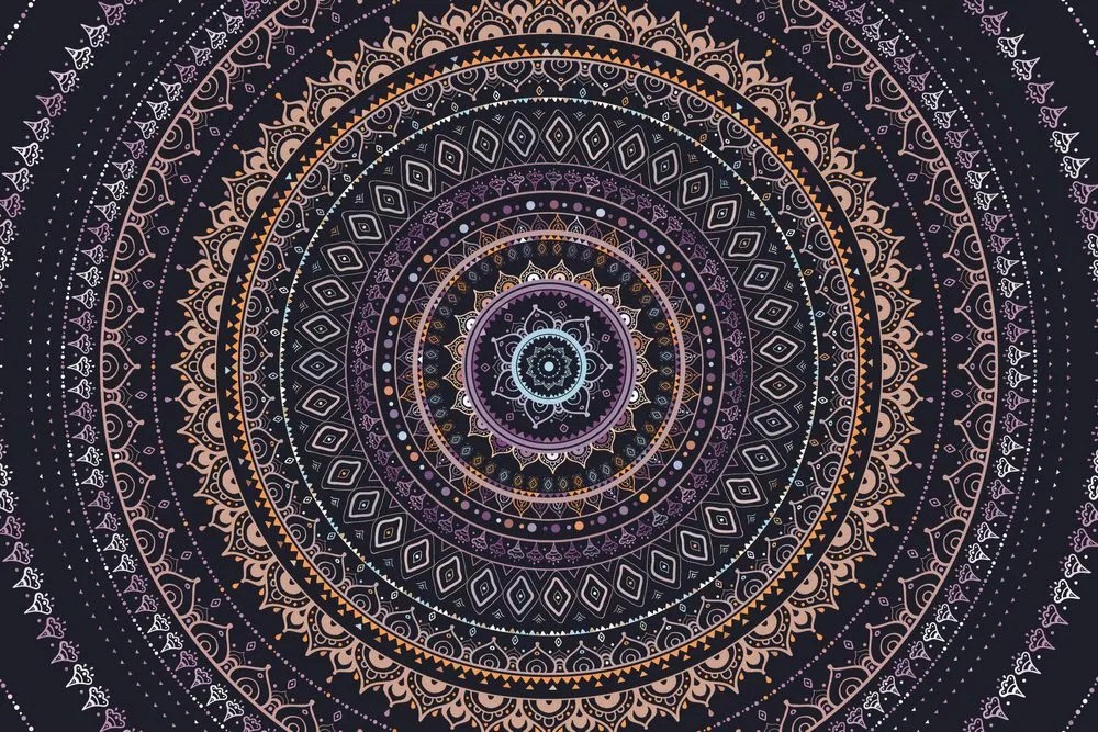 Samolepící tapeta Mandala se vzorem slunce ve fialových odstínech