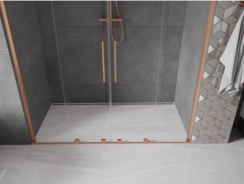 Mexen Velar L Duo, posuvné sprchové dveře do otvoru 180 cm, 8mm čiré sklo, měděná matná, 871-180-003-02-65
