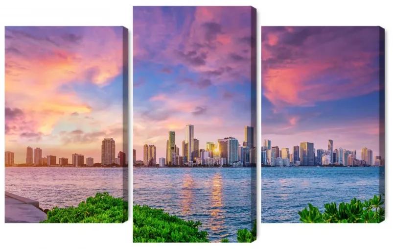 Vícedílný obraz Panorama Miami Při Západu Slunce Nedostatek Nedostatek Přírodní plátno 90x60