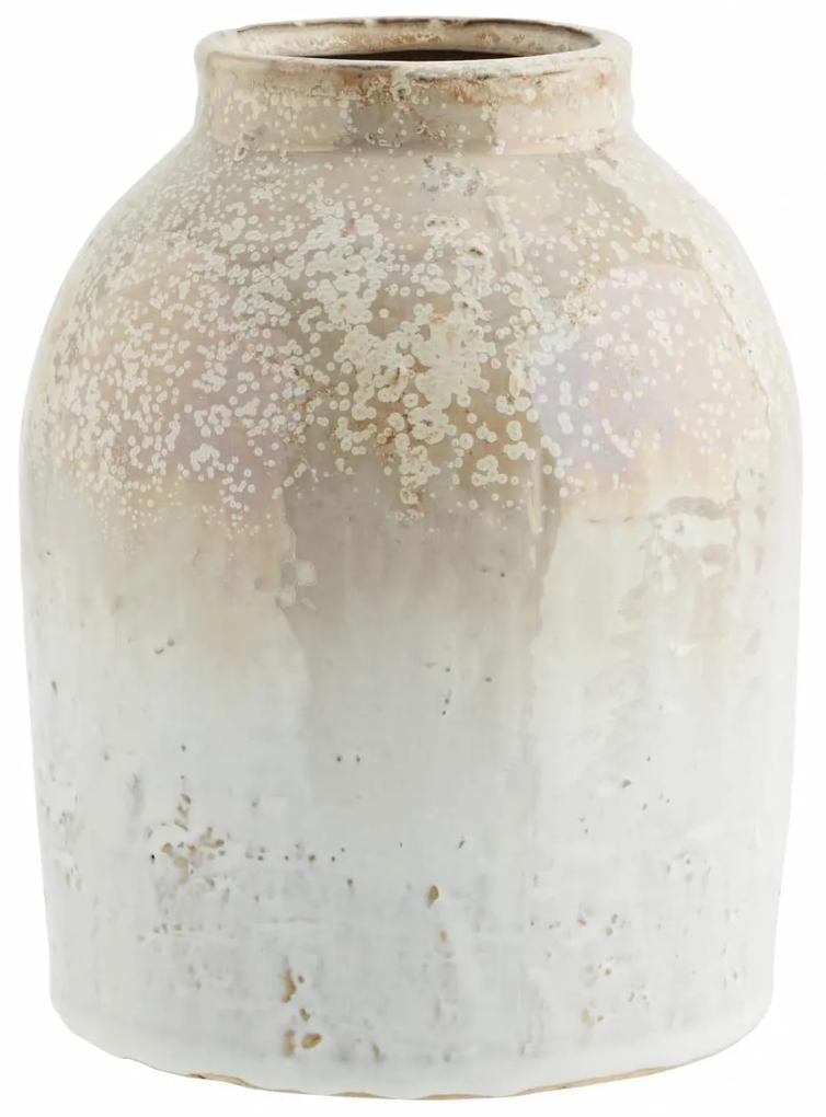 MADAM STOLTZ Keramická váza Honey White 19 cm, béžová barva, bílá barva, keramika
