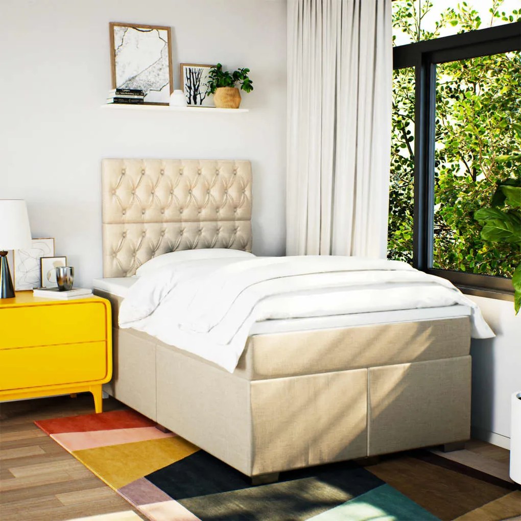 Box spring postel s matrací krémová 120x190 cm textil 3292739