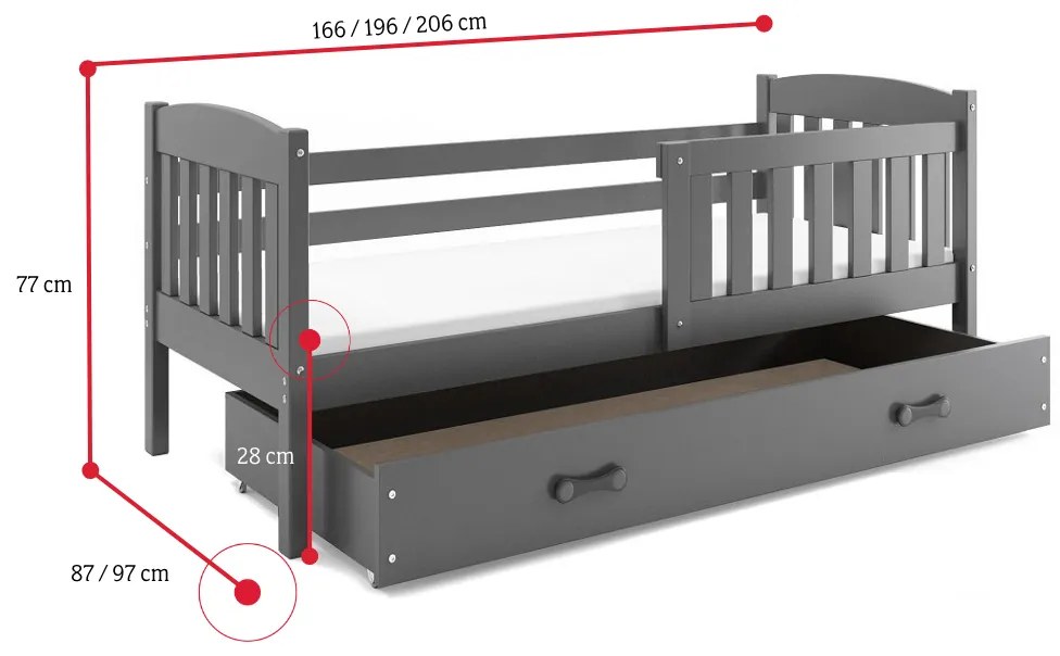 Dětská postel KUBUS P1 + úložný prostor + matrace + rošt ZDARMA, 90x200, bílý, bílá