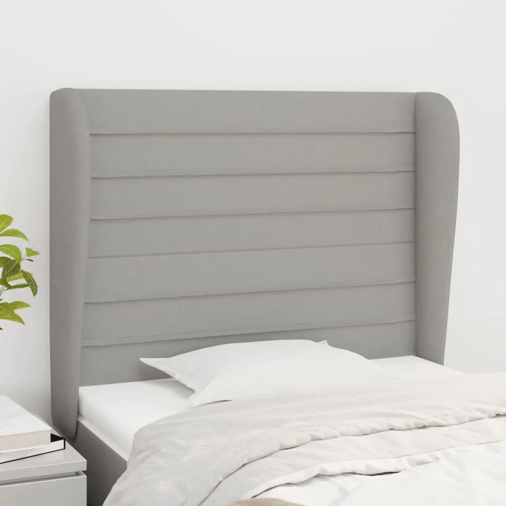 Čelo postele typu ušák světle šedé 83 x 23 x 118/128 cm textil 3118070