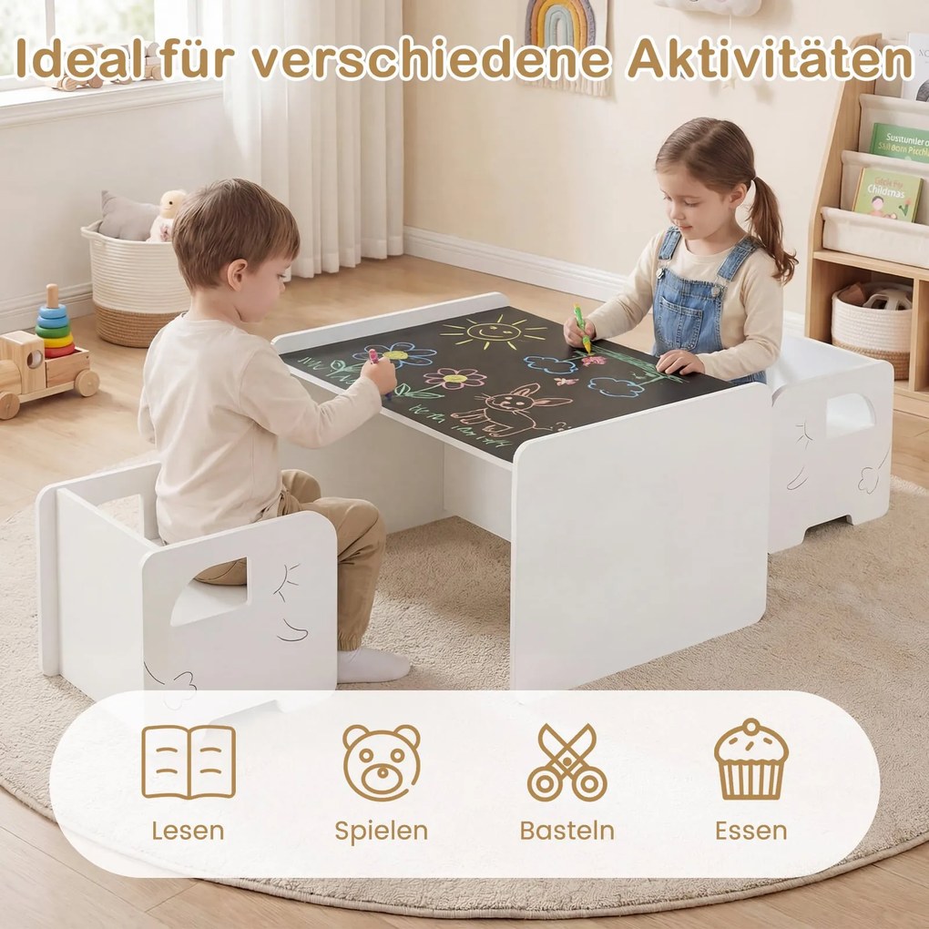 Costway Dětský stůl s 2 židličkami set a židlí s deskovým hracím stolem s – bílý