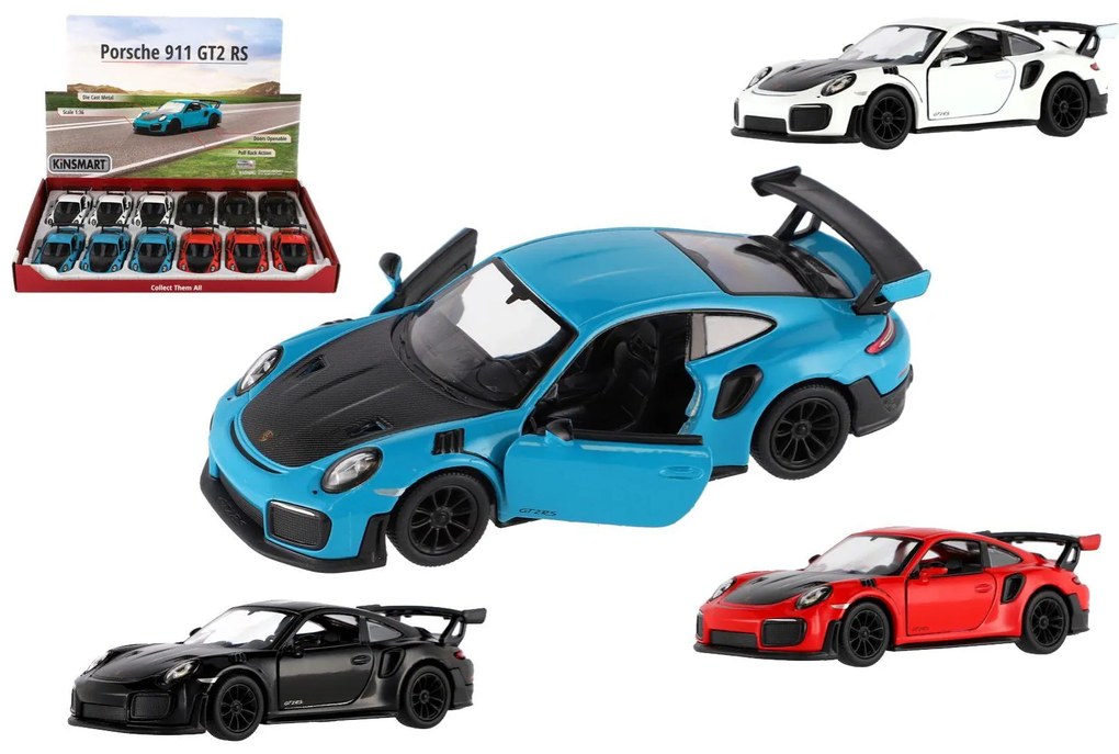 Auto Kinsmart Porsche 911 GT2 RS kov/plast 13cm 4 barvy na zpětné natažení