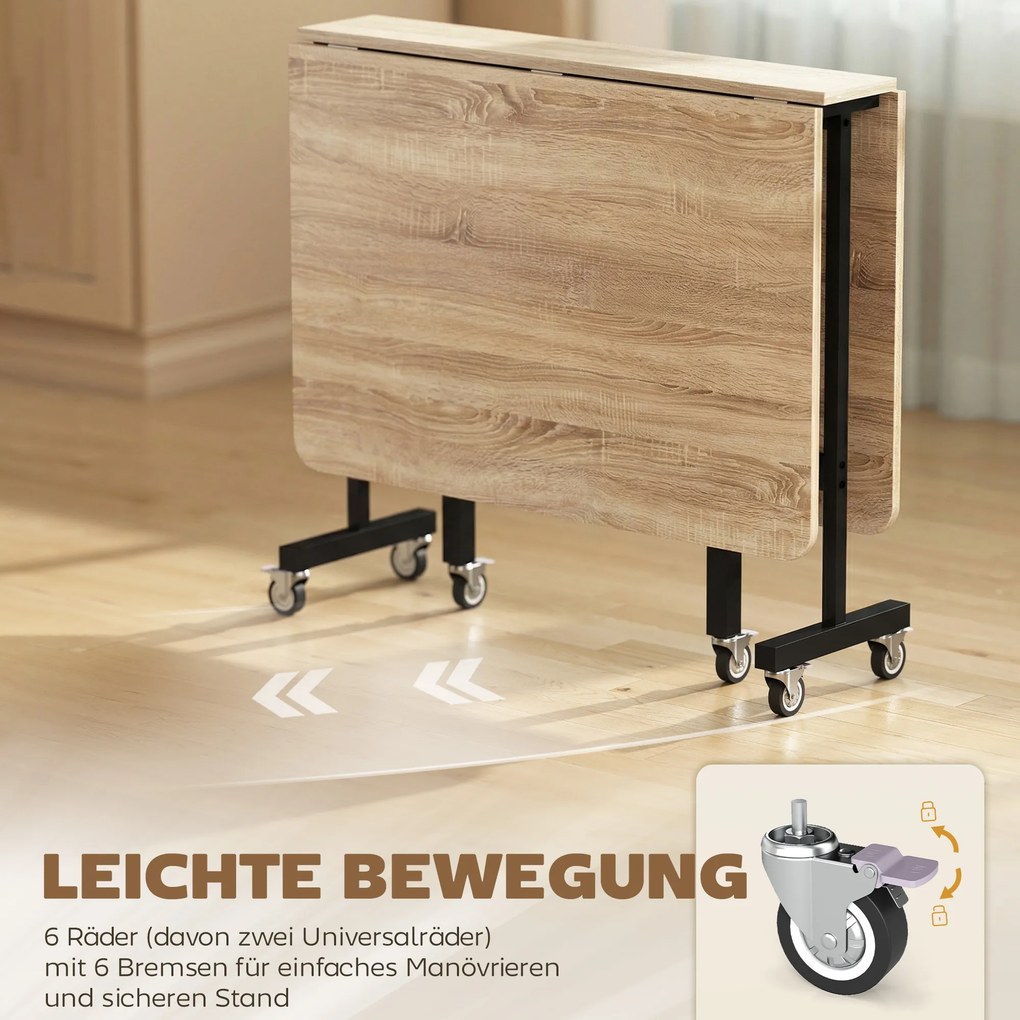 HOMCOM rozkládací jídelní stůl na kolečkách pro 4–6 osob, dub, 120 × 80 × 73 cm