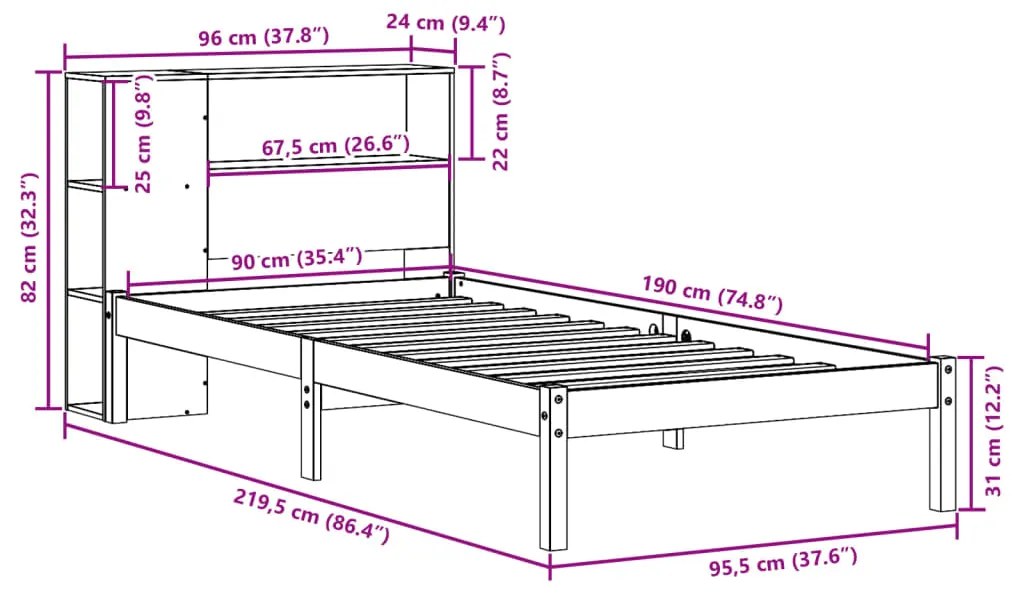 Postel S Knihovnou Bez Matrace Hnědá Masivní Borovice
