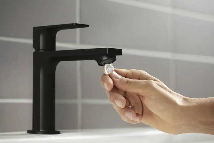 Hansgrohe Rebris E - Páková umyvadlová baterie 110 CoolStart EcoSmart+ s odtokovou soupravou s táhlem, černá matná 72589670