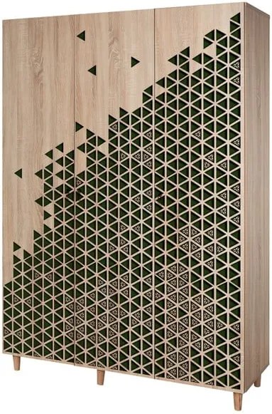 Třídveřová šatní skříň Mode Geometry Green, 135 x 192 cm