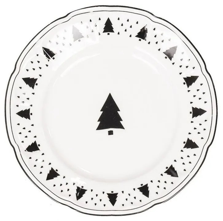 Krémový porcelánový dezertní talířek se stromky X-Mas Tree - Ø 15*1,5 cm