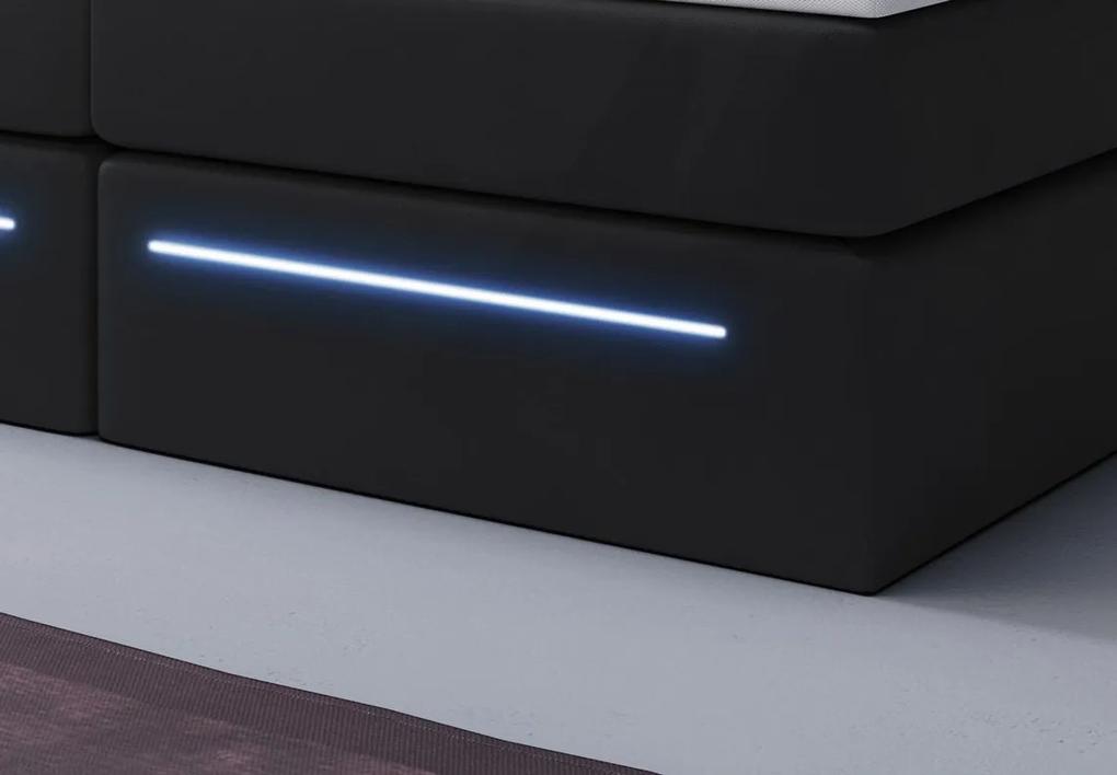 K&M postele Boxspring postel SEJOUR s úložným prostorem a LED Velikost postele: 140 × 200 cm, Výběr matrace: Oboustranná pružinová matrace - středně …