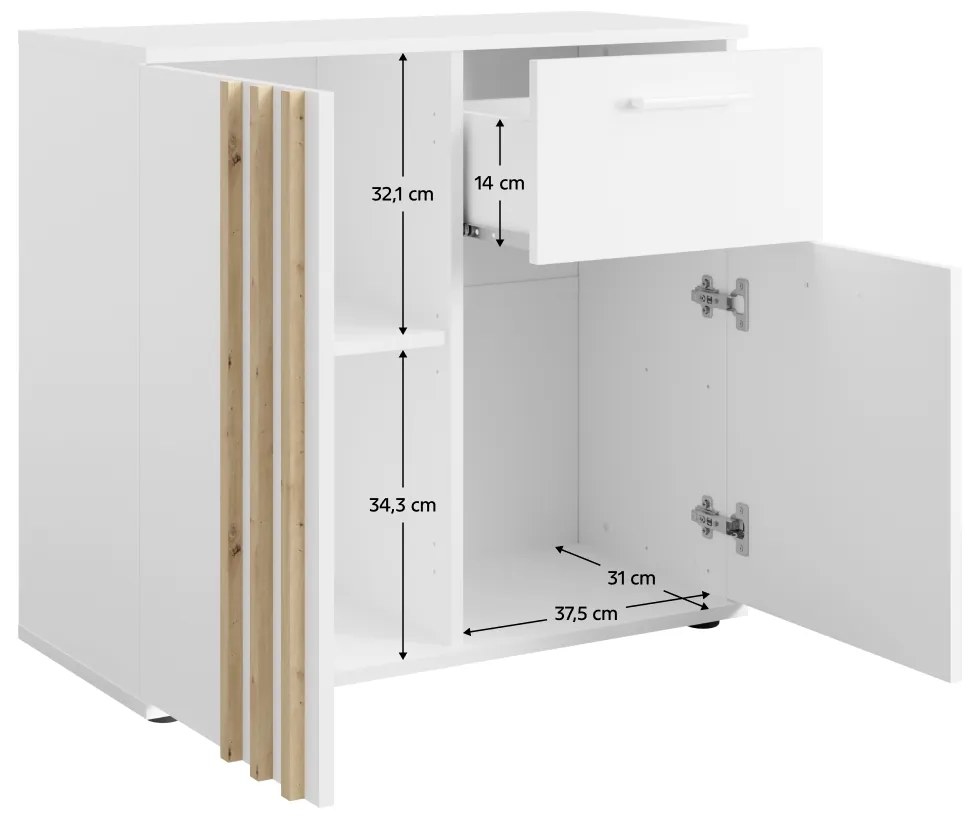 Kondela Komoda, 2D1S, bíla/dub artisan, TOLIS TYP 4