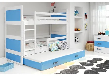 Dětská patrová postel s výsuvnou postelí RICO 190x80 cm Modrá Bílá