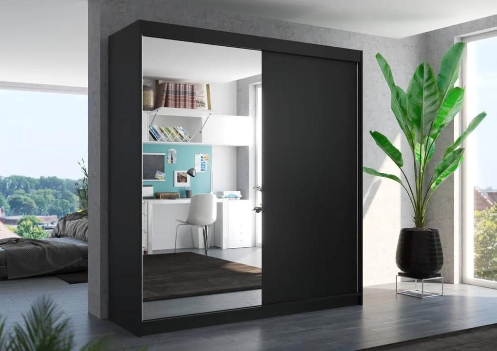 Šatní skříň s posuvnými dveřmi Viki - 200 cm Barva: Bílá/Černá