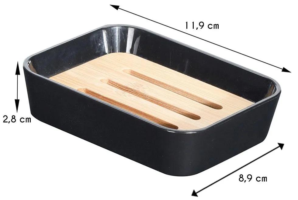 Miska na mýdlo Soap, černá/s dřevěnými prvky