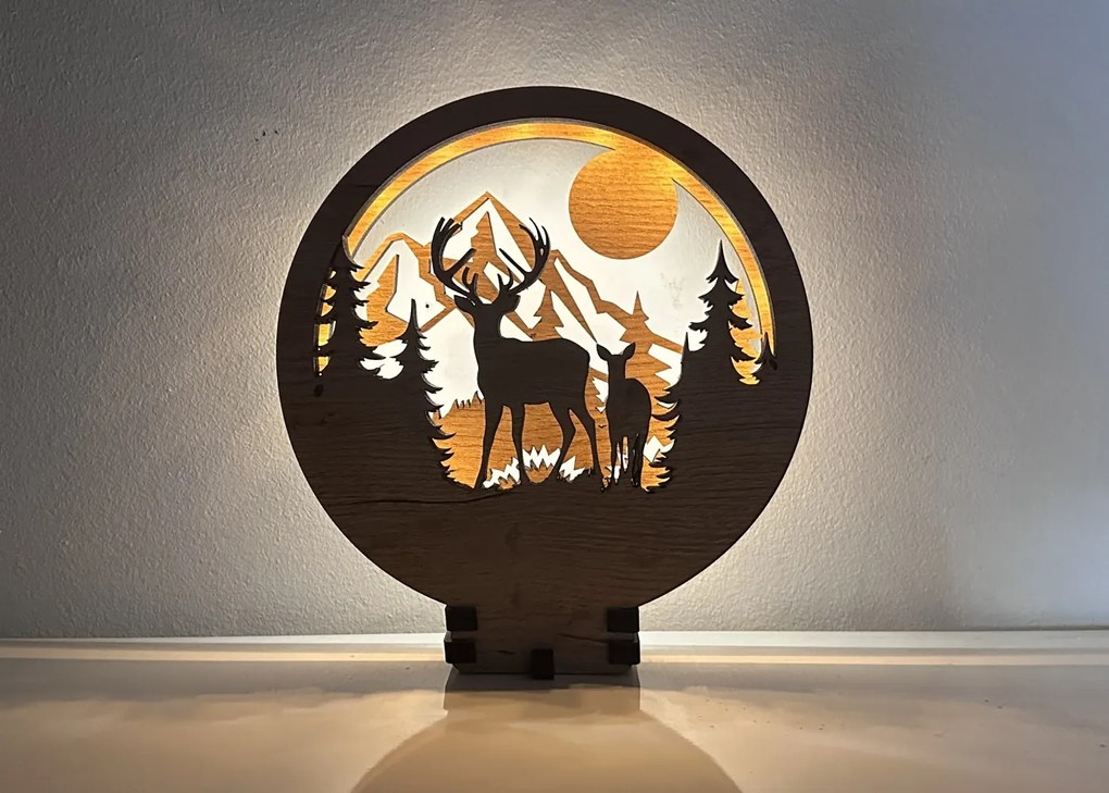 Li-Go "Jelen a laň" lampa 20x22cm provedení povrchu: ořech