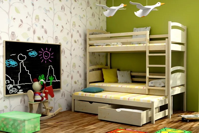 Patrová postel s přistýlkou DENISA vč. roštů a úložných prostor Rozměr: 200 cm x 80 cm, Povrchová úprava: moření olše