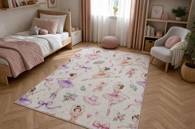 Dětský koberec protiskluzový BAMBINO 61600 krémový / růžový