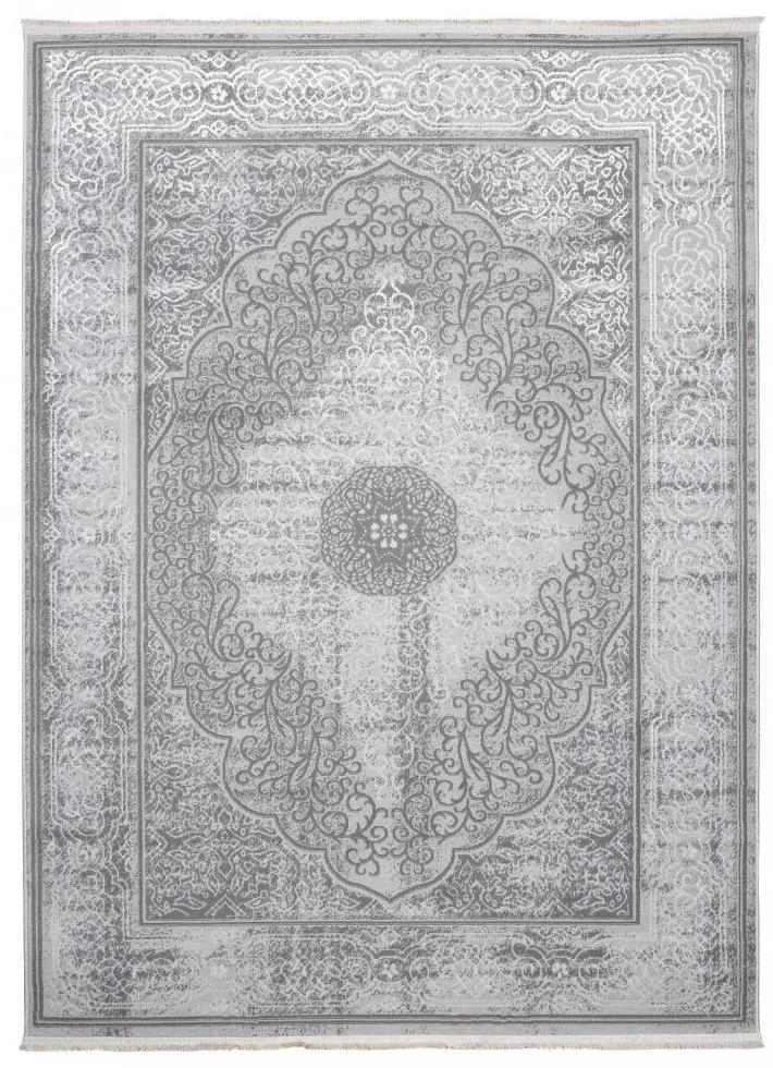 Exkluzivní šedý koberec s bílým orientálním vzorem Šířka: 200 cm | Délka: 300 cm