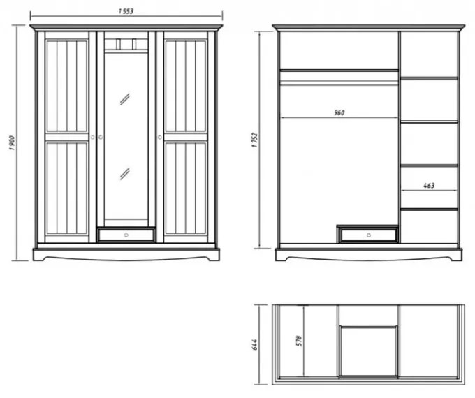 Massive home | Bílá šatní skříň Belluno Elegante z masivu s dubovou deskou
