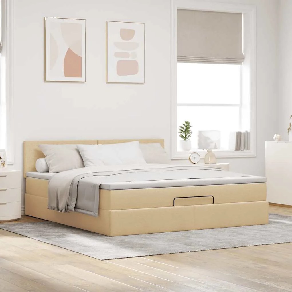 Osmanská postel s matrací & LEDs krémová 180x200cm látka 3312248