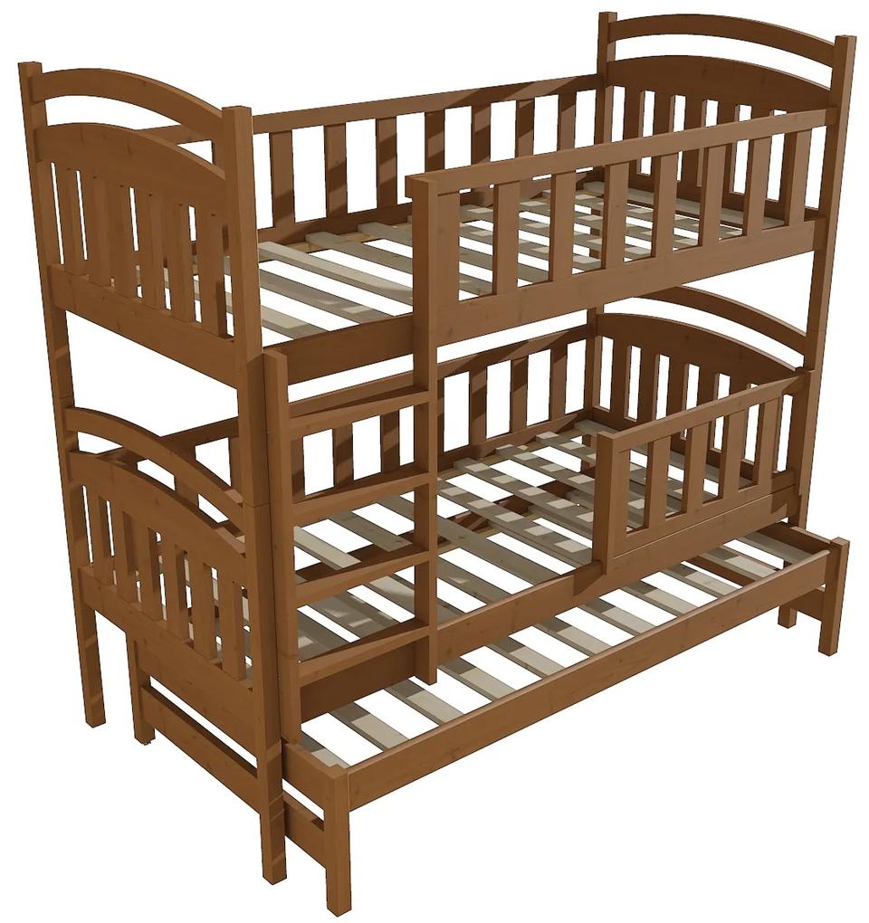 Vomaks Patrová postel s výsuvnou přistýlkou PPV 014 se zábranou Rozměr: 80 x 180 cm, Barva: surové dřevo, Prostor mezi lůžky: 80 cm