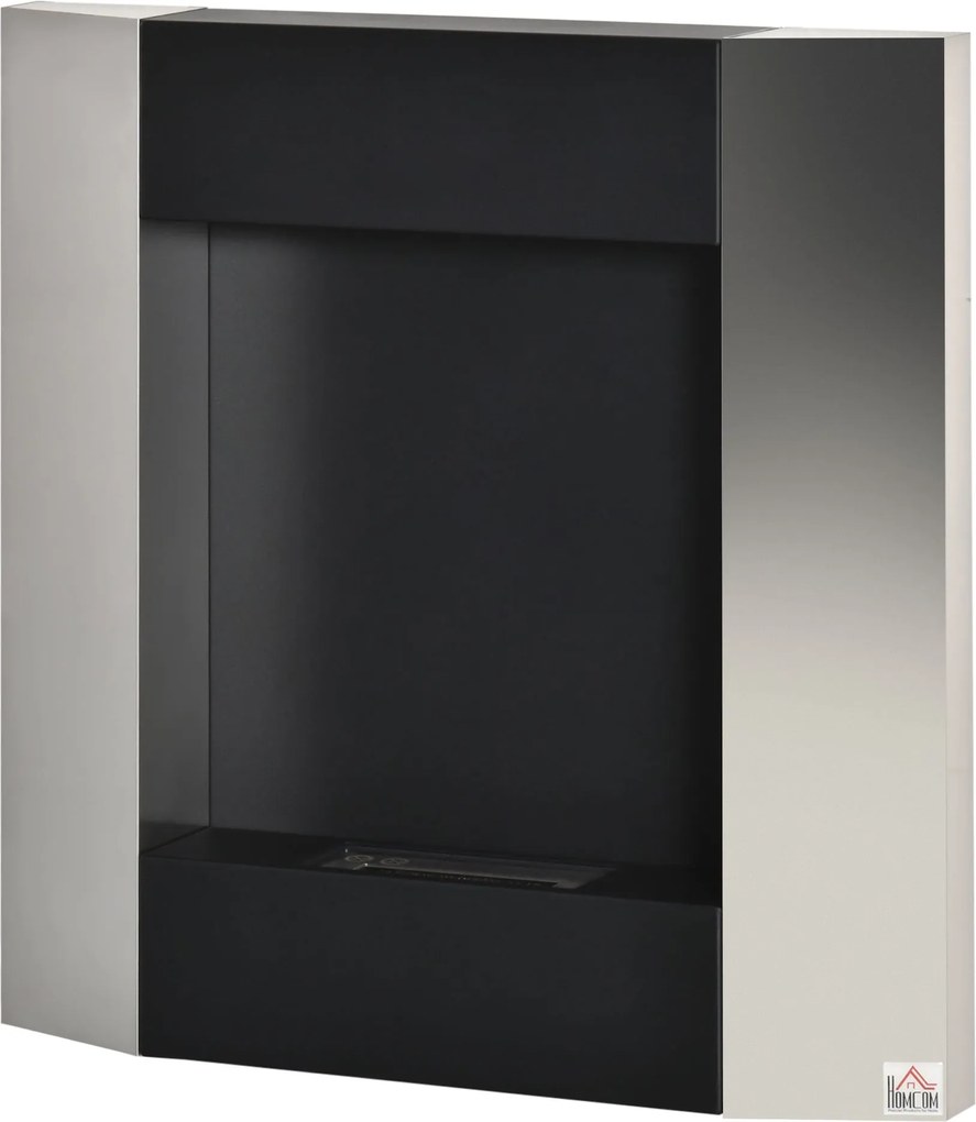 HOMCOM Nástěnný Bioetanolový Krb s 0,7L Nádrží a Krytem pro 20m², Ocel, 72x11x72cm, Stříbrný a Černý | Aosom