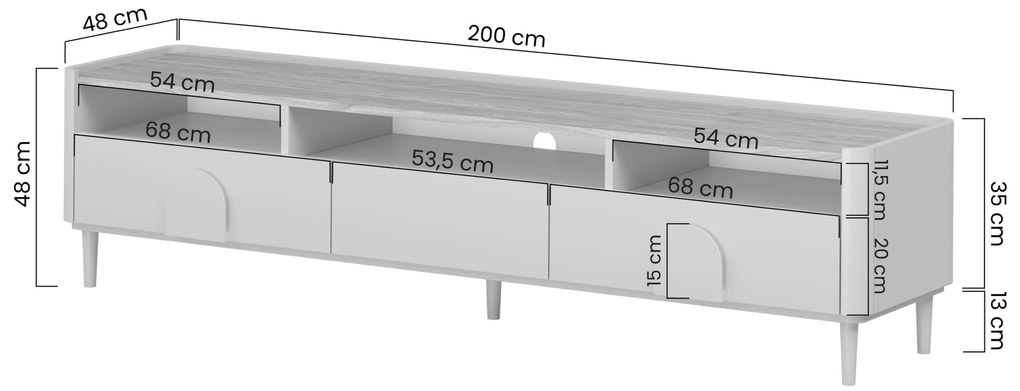 TV stolek Amilio 200 cm na nožkách - kašmírová / dub olejovaný / kašmírové úchytky