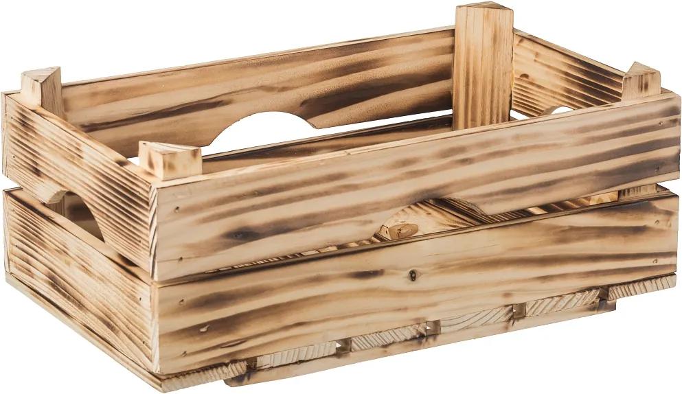 Dřevobox Opálená dřevěná bedýnka 34 x 20 x 14 cm