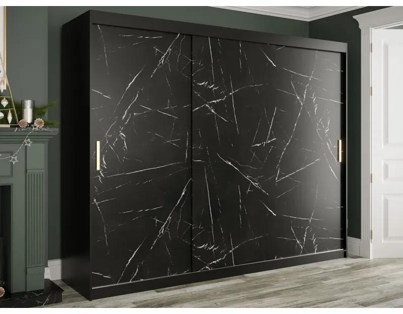 Skříň s posuvnými dveřmi Nonnus 250 T, Úložný prostor: ano, Barva: černá matná / bílá mramor