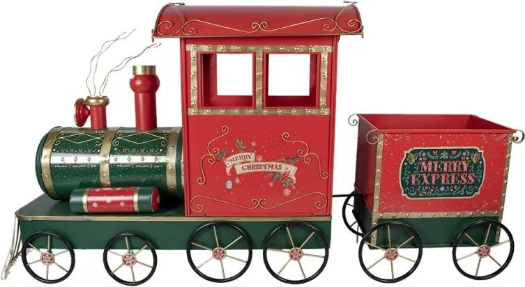Velká červená kovová vánoční dekorace vlak Merry Express - 280*75*135 cm