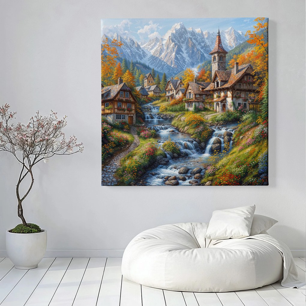 Obraz na plátně - Vesnický kostelík v Dolomitech FeelHappy.cz Velikost obrazu (šířka x výška): 40 x 40 cm