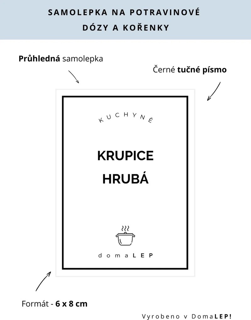 KRUPICE HRUBÁ - omyvatelná samolepka na dózu, výběr rozměrů Ø 5 cm / 5 x 5 cm / 6 x 8 cm | DomaLEP