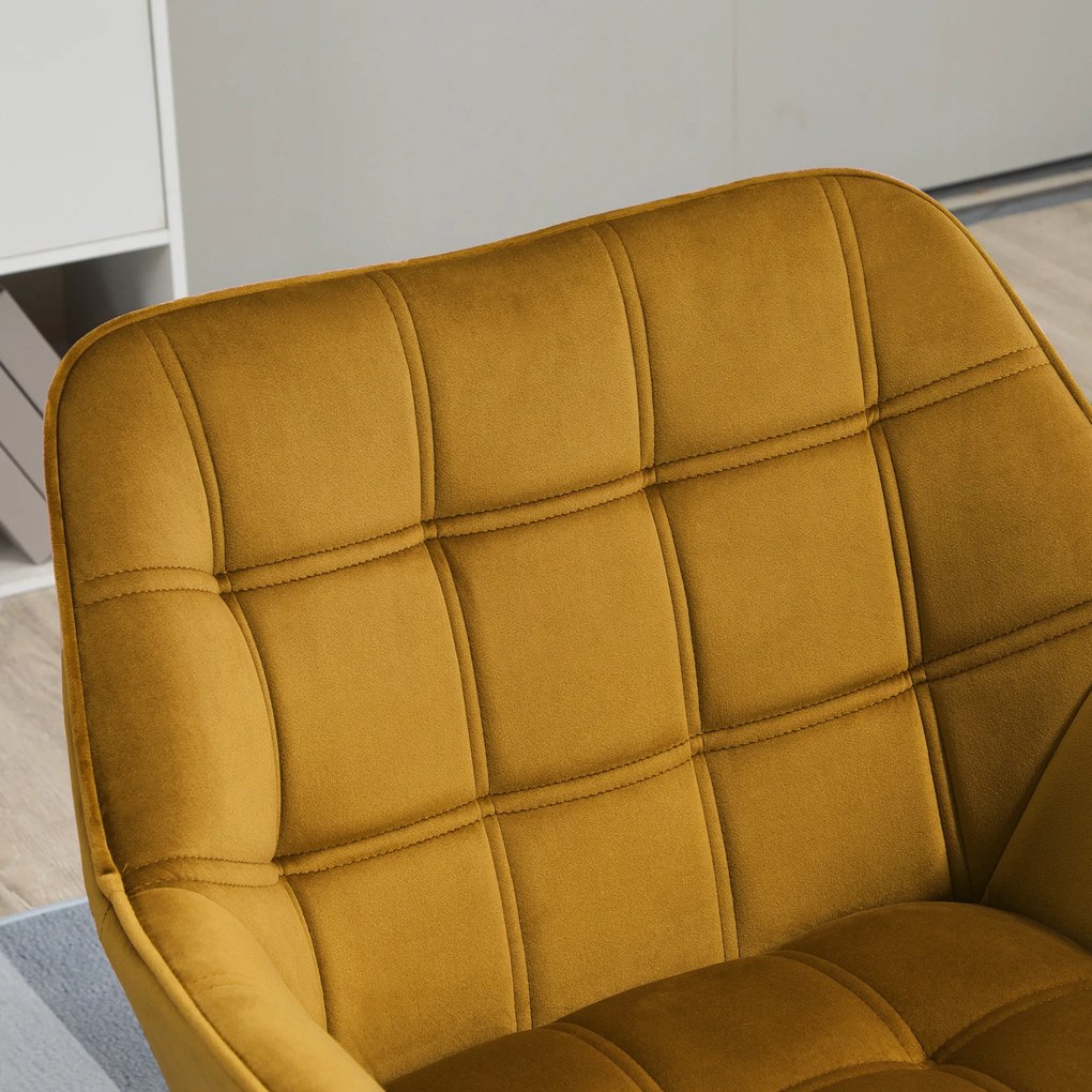 HOMCOM křeslo s polohovatelným sedákem se sametem, skandinávské, zvýšené nohy, sametový polyester, žlutá 67x61,5x71 cm