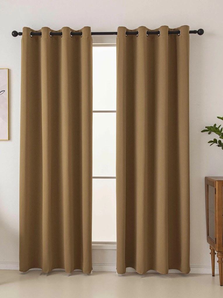 MK Lůžkoviny Blackout závěsy Elias hnědá – 140 × 250 cm (2 ks) - kroužky