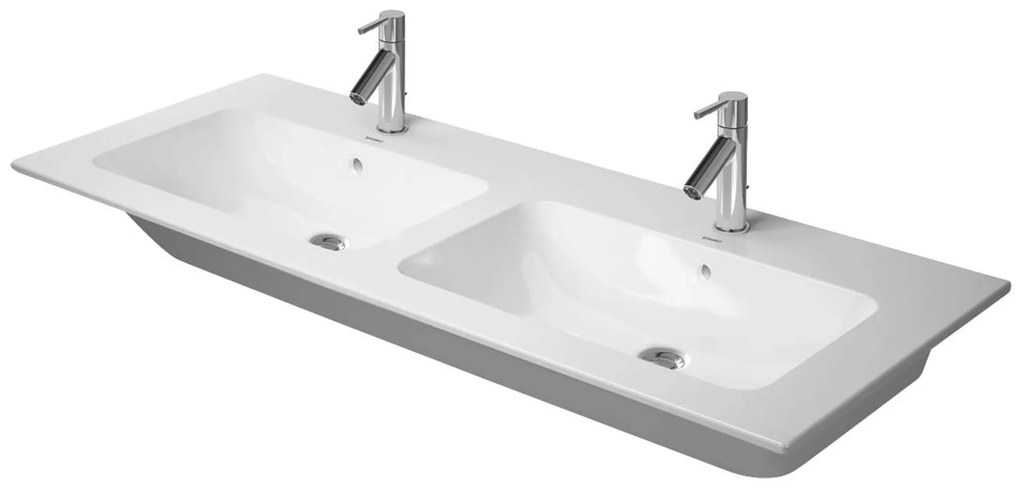 Duravit ME by Starck - Nábytkové dvojumyvadlo 130x49 cm, se 2 otvory pro baterie, s WonderGliss, matná bílá 23361332001