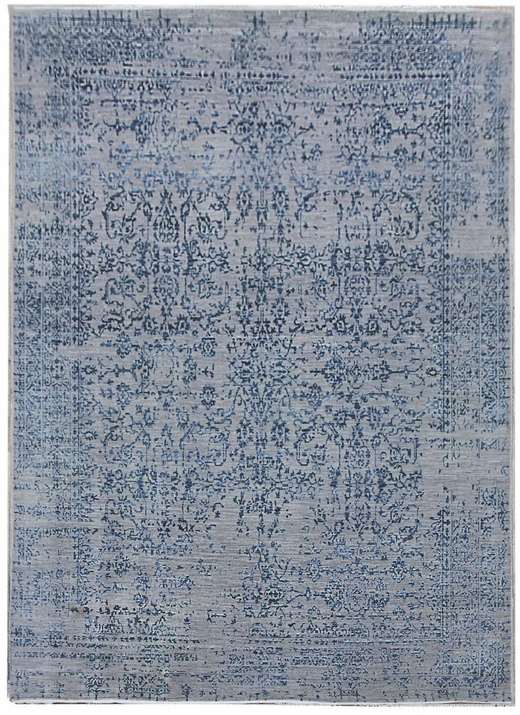 Diamond Carpets India, Ručně vázaný kusový koberec Diamond DC-JK 1 Silver/blue, 140x200, modrá, chodba / předsíň