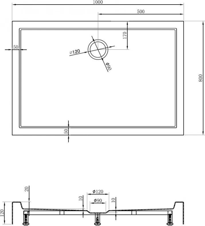 Mexen Flow+, obdélníková sprchová vanička 100 x 80 cm, bílá lesklá, 46R108010H