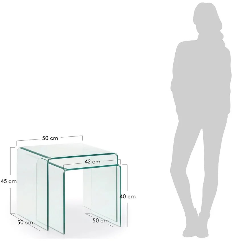 Set dvou skleněných konferenčních stolků Kave Home Burano 42/50 x 50/50 cm