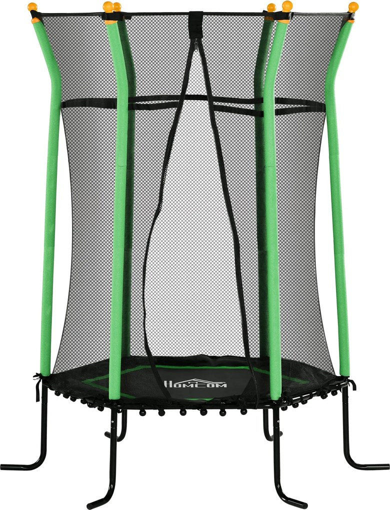 HOMCOM Dětská trampolína Ø163,5 cm, vnitřní trampolína se ochrannou sítí a okrajem, skákací guma, pro děti do 50 kg, od 3 do 10 let Zelená | Aosom