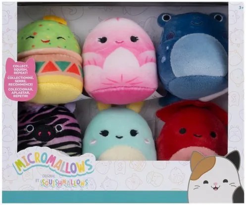 Squishmallows micromallows 6pack oliheň, mol, guacamole, zebra, lotos, ropucha