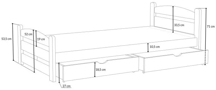Dětská postel z masivu borovice MAX se šuplíky - 200x90 cm - BÍLÁ