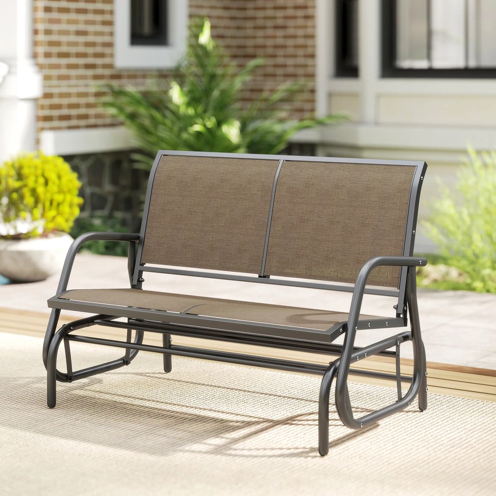 Outsunny zahradní houpací lavička pro 2 osoby z kovu a síťoviny, 120 x 70 x 85 cm, světle hnědá