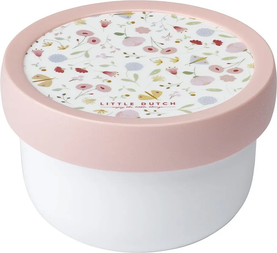 Bílé/světle růžové plastové dětské svačinové boxy v sadě 2 ks Flowers & Butterflies by Little Dutch – Mepal