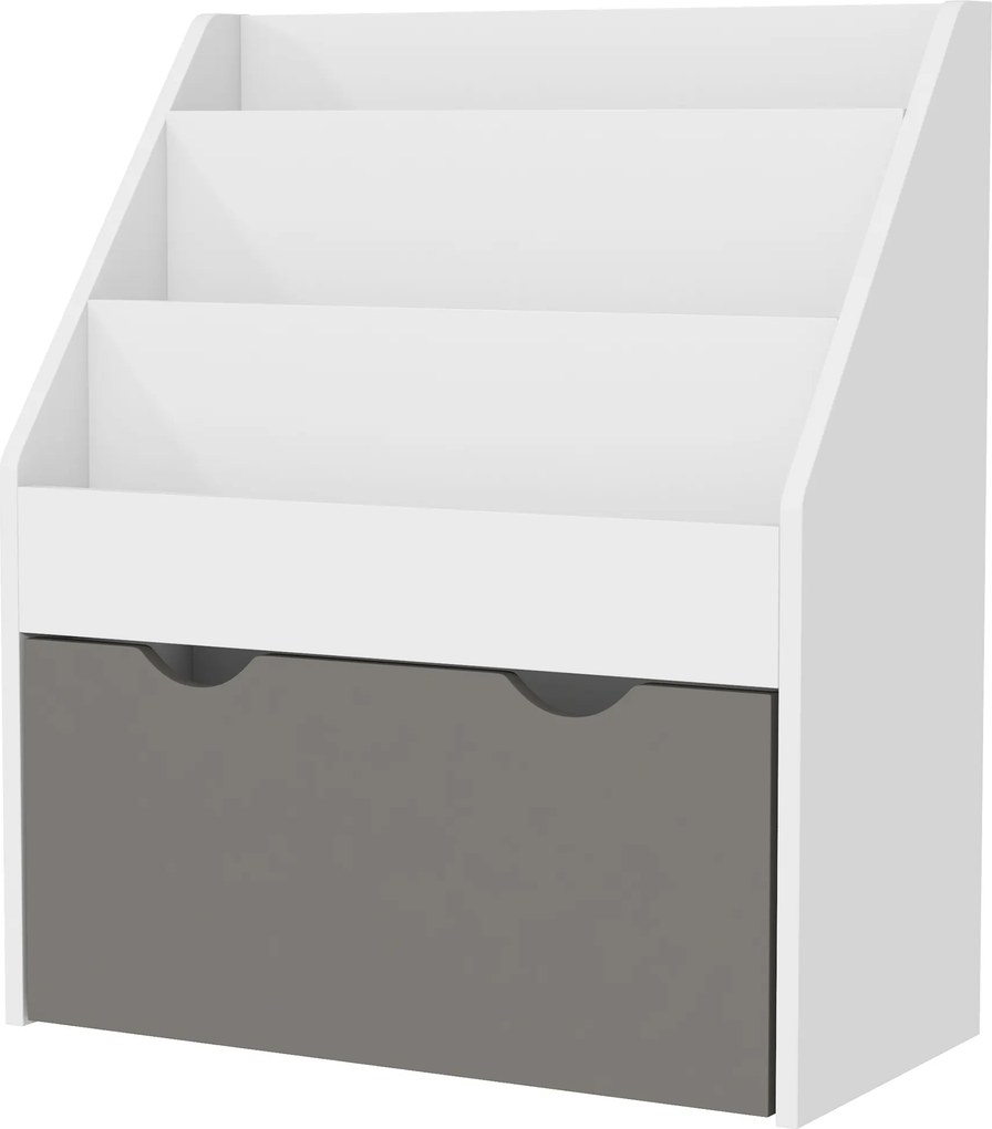 AIYAPLAY dětský regál pro 3-8 let s 3 policemi a spodní zásuvkou, z MDF, 62,5x30x70 cm, šedý
