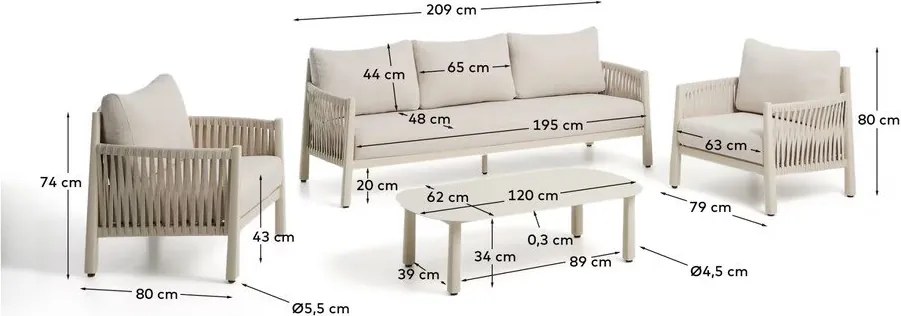 Hnědý/béžový zahradní lounge set z masivu akácie pro 5 osob Aleria – Kave Home